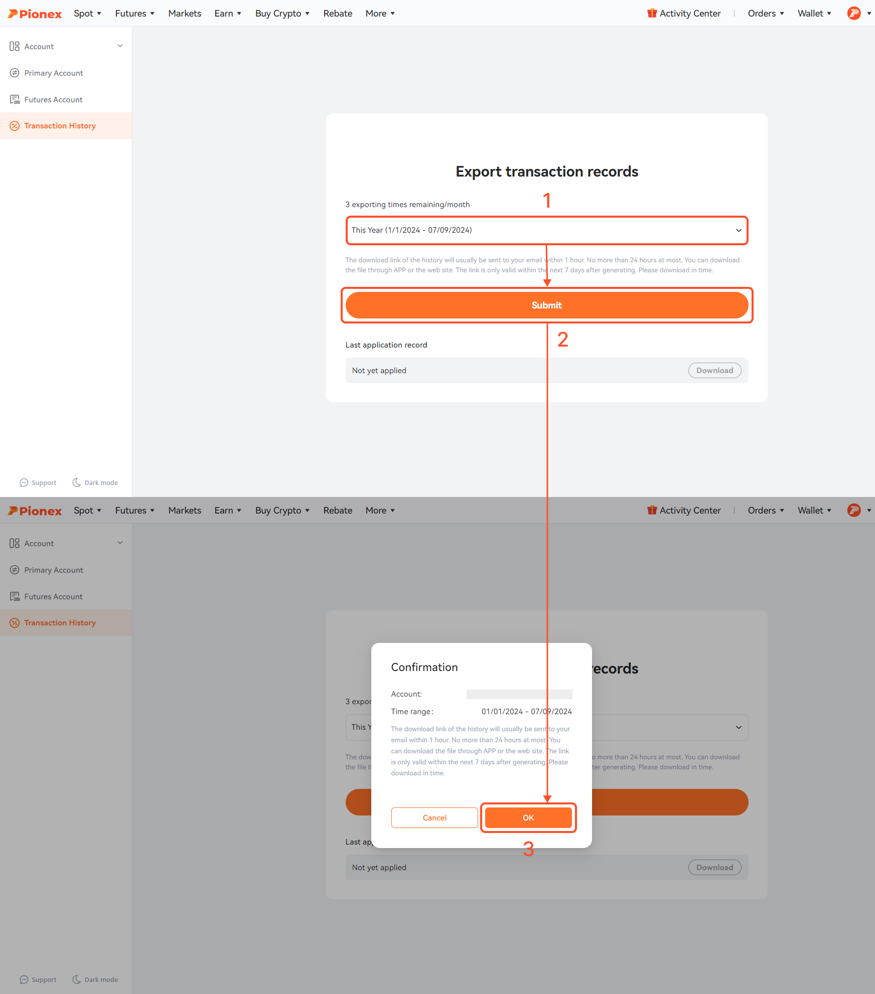 How to download Transaction History [Web] – Pionex Help Center